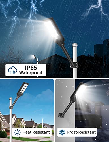 papasbox Solar Street Light 400W - 6500K LED Solar Power Street Lights with Panel 10000LM Dusk to Dawn Outdoor Flood Lighting Waterproof IP65 Exterior Motion Sensor Security Pole Lamp for Yard Garden