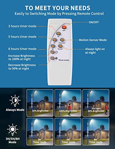 papasbox Solar Street Light 400W - 6500K LED Solar Power Street Lights with Panel 10000LM Dusk to Dawn Outdoor Flood Lighting Waterproof IP65 Exterior Motion Sensor Security Pole Lamp for Yard Garden