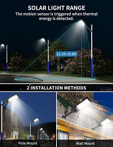 papasbox Solar Street Light 400W - 6500K LED Solar Power Street Lights with Panel 10000LM Dusk to Dawn Outdoor Flood Lighting Waterproof IP65 Exterior Motion Sensor Security Pole Lamp for Yard Garden