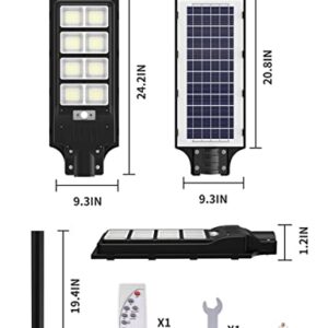 papasbox Solar Street Light 400W - 6500K LED Solar Power Street Lights with Panel 10000LM Dusk to Dawn Outdoor Flood Lighting Waterproof IP65 Exterior Motion Sensor Security Pole Lamp for Yard Garden