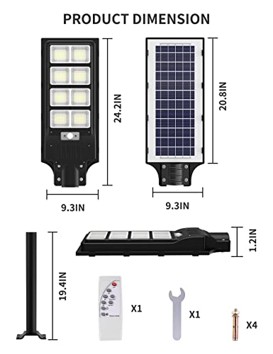 papasbox Solar Street Light 400W - 6500K LED Solar Power Street Lights with Panel 10000LM Dusk to Dawn Outdoor Flood Lighting Waterproof IP65 Exterior Motion Sensor Security Pole Lamp for Yard Garden