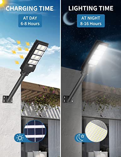 papasbox Solar Street Light 400W - 6500K LED Solar Power Street Lights with Panel 10000LM Dusk to Dawn Outdoor Flood Lighting Waterproof IP65 Exterior Motion Sensor Security Pole Lamp for Yard Garden