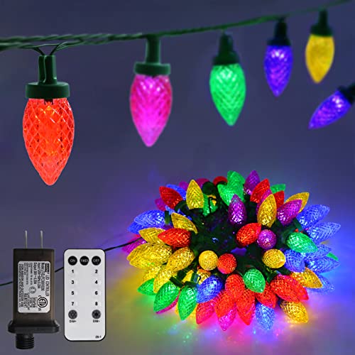 100 LED C9 Christmas Lights 66ft Green Wire Commercial LED Strawberry String Lights Outdoor Indoor C9 Bulbs Xmas Decorative Light Strand for Garden Yard Party Home Wreath Garland Christmas Tree (RGB)