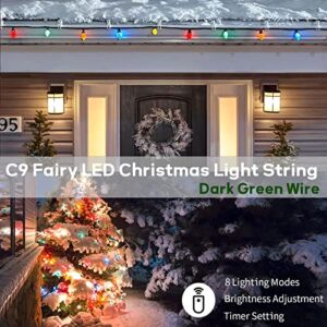 100 LED C9 Christmas Lights 66ft Green Wire Commercial LED Strawberry String Lights Outdoor Indoor C9 Bulbs Xmas Decorative Light Strand for Garden Yard Party Home Wreath Garland Christmas Tree (RGB)