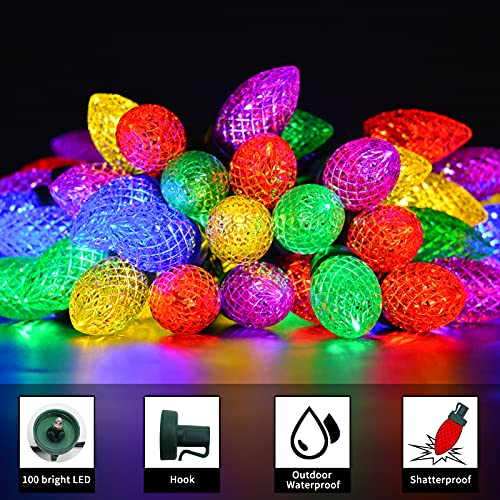 100 LED C9 Christmas Lights 66ft Green Wire Commercial LED Strawberry String Lights Outdoor Indoor C9 Bulbs Xmas Decorative Light Strand for Garden Yard Party Home Wreath Garland Christmas Tree (RGB)