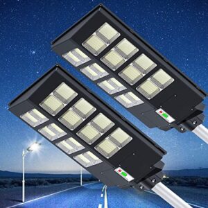 wywna 1000w solar street lights outdoor waterproof street lights solar powered 100000lm dusk to dawn remote control motion sensor solar parking lot lights for stadium/garden yard (2 packs)