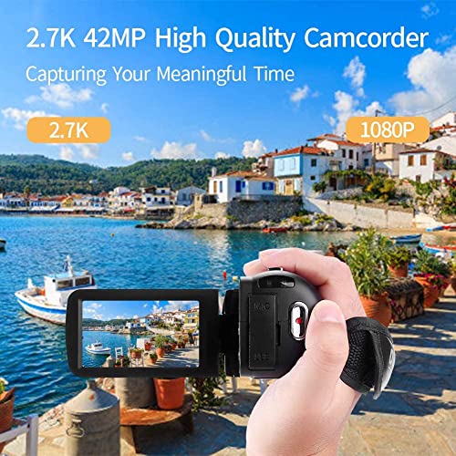 SPRANDOM Camcorder Video Camera 2.7K 42MP with LED Fill Light,18X Digital Zoom Camera Recorder 3.0" LCD Screen Vlogging Camera for YouTube with Remote Controller,2 Batteries