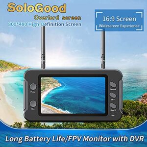 SoloGood FPV Monitor 4.3inch with DVR 5.8Ghz 40CH 800 x 480 IPS Drone Receiver Monitor Built in Battery for FPV Drone RC Cars