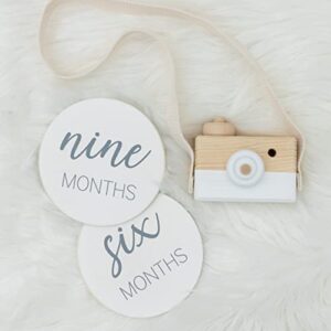 Natural Baby Milestone Discs - White Stain Wood Milestone Disc Set with Bag and Hello World Announcement Card - 13 Wooden Milestones Cards, Newborn Monthly First Year Picture Props, 1-12 Months