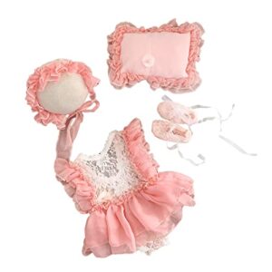 Yuehuam Newborn Photography Prop Girl Outfits Baby Lace Romper Hat Pillow Shoes Set Infant Photoshoot Skirt Clothes