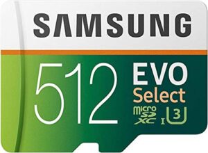 samsung evo select micro sd memory card with adapter, 512gb microsdxc uhs-i u3 100mb/s full hd & 4k uhd for photos, videos, music storage, mb-me512ha