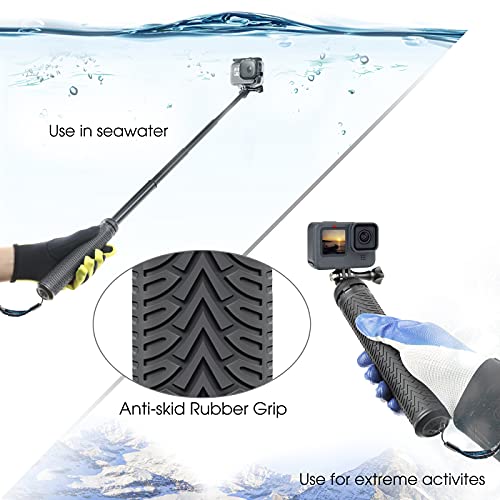 SOONSUN 3-in-1 Aluminum Telescoping Selfie Stick Waterproof Monopod Pole Handheld Grip Tripod Stand for GoPro Hero 11 10 9 8 7 6 5 4 3 2, Fusion, Max, Session, AKASO, SJCAM, DJI OSMO Action Camera