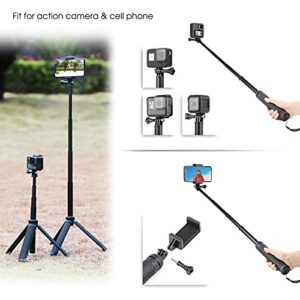 SOONSUN 3-in-1 Aluminum Telescoping Selfie Stick Waterproof Monopod Pole Handheld Grip Tripod Stand for GoPro Hero 11 10 9 8 7 6 5 4 3 2, Fusion, Max, Session, AKASO, SJCAM, DJI OSMO Action Camera