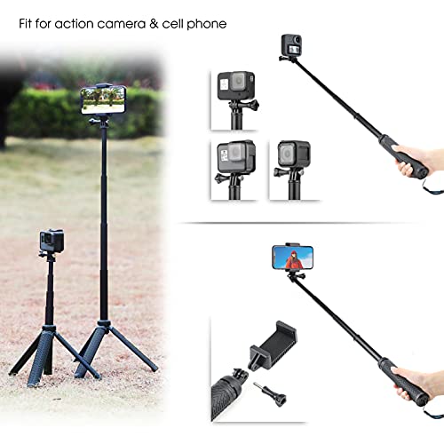 SOONSUN 3-in-1 Aluminum Telescoping Selfie Stick Waterproof Monopod Pole Handheld Grip Tripod Stand for GoPro Hero 11 10 9 8 7 6 5 4 3 2, Fusion, Max, Session, AKASO, SJCAM, DJI OSMO Action Camera