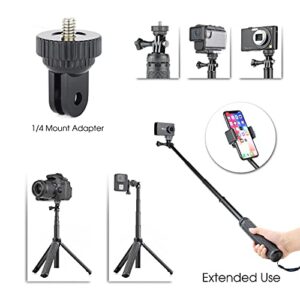 SOONSUN 3-in-1 Aluminum Telescoping Selfie Stick Waterproof Monopod Pole Handheld Grip Tripod Stand for GoPro Hero 11 10 9 8 7 6 5 4 3 2, Fusion, Max, Session, AKASO, SJCAM, DJI OSMO Action Camera