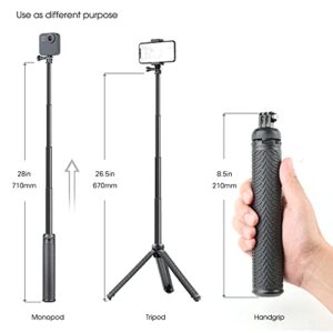 SOONSUN 3-in-1 Aluminum Telescoping Selfie Stick Waterproof Monopod Pole Handheld Grip Tripod Stand for GoPro Hero 11 10 9 8 7 6 5 4 3 2, Fusion, Max, Session, AKASO, SJCAM, DJI OSMO Action Camera