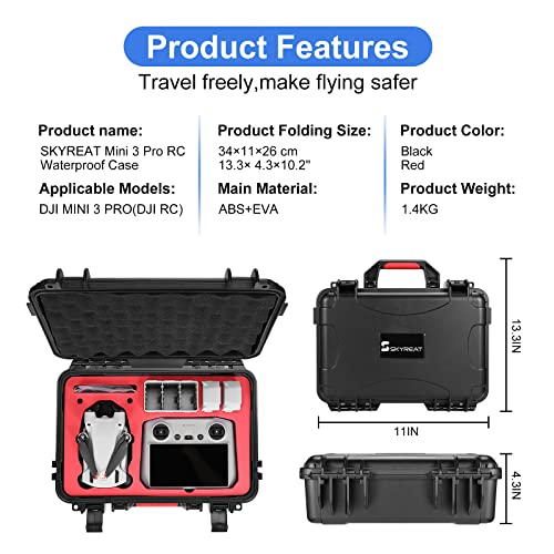 SKYREAT Mini 3 /Mini 3 Pro RC Hard Case,Waterproof Hard Shell Storage Bag for DJI Mini 3 / Mini 3 Pro with DJI RC Controller Accessories