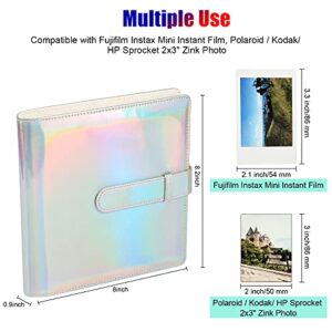 256 Pockets Photo Album for Fujifilm Instax 11 12 9 40 Mini Camera, Polaroid Camera, Photo Album for Fujifilm Instax Mini Evo Liplay 90 8 7+ Instant Camera, Polaroid HP Zink 2x3" Photos (Magic Silver)