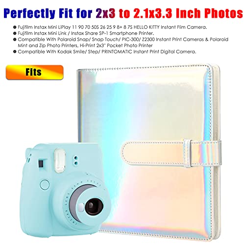 256 Pockets Photo Album for Fujifilm Instax 11 12 9 40 Mini Camera, Polaroid Camera, Photo Album for Fujifilm Instax Mini Evo Liplay 90 8 7+ Instant Camera, Polaroid HP Zink 2x3" Photos (Magic Silver)