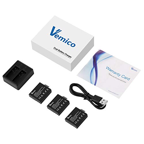 Vemico Action Camera Battery, 3x1050mAh Battery Rechargeable PG 1050 Battery for AKASO/Campark/APEMAN/DBPOWER/WiMiUS/AKASO EK7000/Brave 4/SJ4000 with Dual Battery Charger Kit