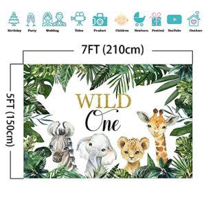 Mocsicka Safari Wild One Backdrop Safari Animal First Birthday Party Background Jungle Boy 1st Birthday Party Decorations Photography Background (7x5ft)