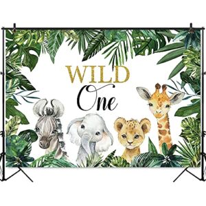 Mocsicka Safari Wild One Backdrop Safari Animal First Birthday Party Background Jungle Boy 1st Birthday Party Decorations Photography Background (7x5ft)