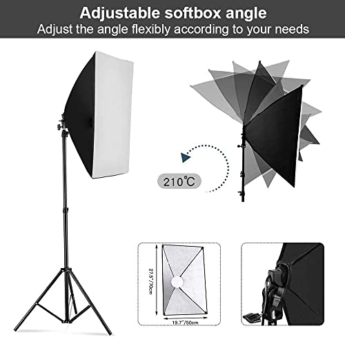 MOUNTDOG Softbox Lighting Kit, 2x19.7"x27.5" Photography Continuous Lighting System with 2pcs 85W 5700K E27 Socket LED Bulbs and Remote for Portrait Product Fashion Photography