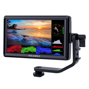 feelworld fw568 v3 6 inch dslr camera field monitor with waveform luts video peaking focus assist small full hd 1920×1080 ips with 4k hdmi 8.4v dc input output include tilt arm