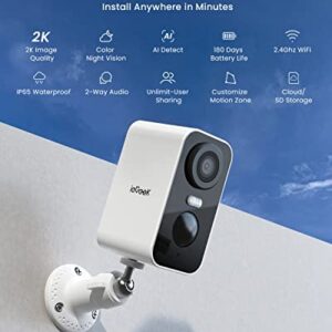 ieGeek Security Cameras Wireless Outdoor, 2K 3MP Battery Powered WiFi Security Camera with Spotlight & Siren Alarm, 2-Way Audio, Color Night Vision, AI Detection for Home Security, Works with Alexa