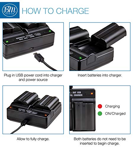 BM Premium 2 Pack of EN-EL15B Batteries and Dual Battery Charger for Nikon Z6, Z7, D780, D850, D7500, 1 V1, D500, D600, D610, D750, D800, D800E, D810, D810A, D7000, D7100, D7200 Digital Cameras