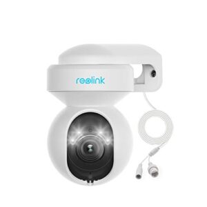 reolink e1 outdoor plug-in wifi security camera, 5mp hd ptz camera for home security, motion tracking, 5ghz wifi, 3x optical zoom, person vehicle detection, spotlight color night vision, app control