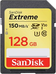 sandisk 128gb extreme sdxc uhs-i memory card – 150mb/s, c10, u3, v30, 4k uhd, sd card – sdsdxv5-128g-gncin