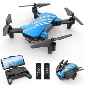 deerc d20 mini drone with camera for kids, remote control toys gifts for boys girls with voice control, gestures selfie, altitude hold, gravity control, one key start, 3d flips 2 batteries, blue