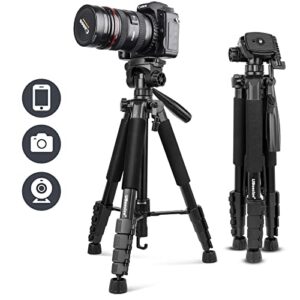 ubeesize 67” camera tripod with travel bag, cell phone tripod with wireless remote and phone holder, compatible with all cameras, cell phones, projector, webcam, spotting scopes