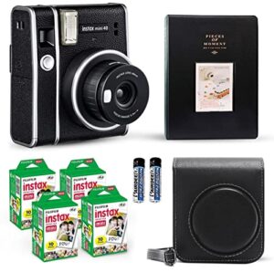 fujifilm instax mini 40 instant camera vintage black. + fujifilm value pack (40 sheets) + shutter accessories bundle, includes vintage style compatible carrying case, black photo album 64 pockets