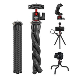 ulanzi camera tripod, mini flexible tripod stand with hidden phone holder w cold shoe mount, 1/4” screw for magic arm, universal for iphone 13 12 pro max xs max x 8 samsung canon nikon sony cameras