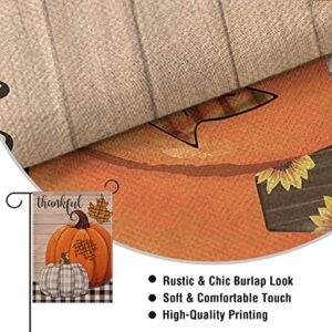 Artofy Thankful Fall Decorative Small Garden Flag White Pumpkin, Autumn House Yard Outside Decor Black White Buffalo Plaid Check Maple Leaf, Thanksgiving Farmhouse Outdoor Home Burlap Decoration 12x18