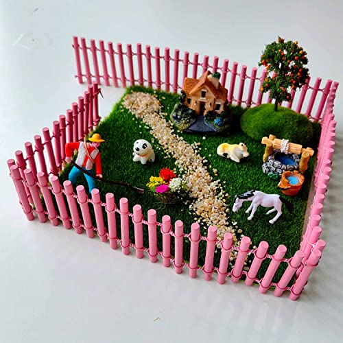 Mini Fence, 31" Long, 2" High, Miniature Fence for Crafts, Halloween Fencing, Picket Fence Panels, Fairy Garden Accessories Outdoor, Haunted House Figurine, Halloween Village, 1 Pack, Pink