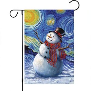 winter christmas garden flag 12×18 double sided, burlap farmhouse small starry night snowman garden yard flags for xmas winter seasonal outside outdoor house holiday decor (only flag)