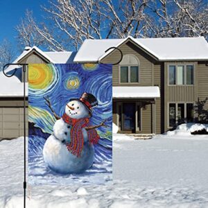 Winter Christmas Garden Flag 12x18 Double Sided, Burlap Farmhouse Small Starry Night Snowman Garden Yard Flags for Xmas Winter Seasonal Outside Outdoor House Holiday Decor (ONLY FLAG)