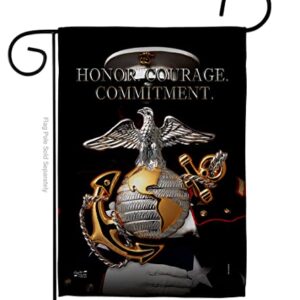 Honor Courage Commitment Garden Flag - Armed Forces Marine Corps USMC Semper Fi United State American Military Veteran Retire Official - House Banner Small Yard Gift Double-Sided 13 X 18.5