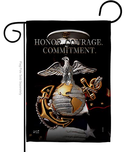 Honor Courage Commitment Garden Flag - Armed Forces Marine Corps USMC Semper Fi United State American Military Veteran Retire Official - House Banner Small Yard Gift Double-Sided 13 X 18.5