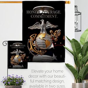 Honor Courage Commitment Garden Flag - Armed Forces Marine Corps USMC Semper Fi United State American Military Veteran Retire Official - House Banner Small Yard Gift Double-Sided 13 X 18.5