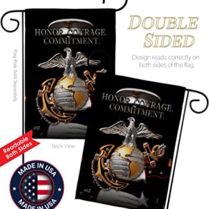 Honor Courage Commitment Garden Flag - Armed Forces Marine Corps USMC Semper Fi United State American Military Veteran Retire Official - House Banner Small Yard Gift Double-Sided 13 X 18.5