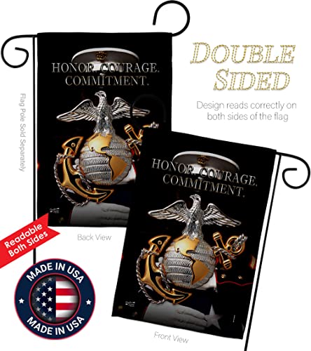 Honor Courage Commitment Garden Flag - Armed Forces Marine Corps USMC Semper Fi United State American Military Veteran Retire Official - House Banner Small Yard Gift Double-Sided 13 X 18.5