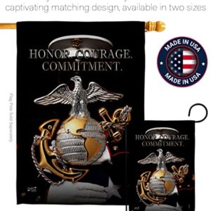 Honor Courage Commitment Garden Flag - Armed Forces Marine Corps USMC Semper Fi United State American Military Veteran Retire Official - House Banner Small Yard Gift Double-Sided 13 X 18.5