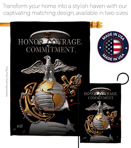 Honor Courage Commitment Garden Flag - Armed Forces Marine Corps USMC Semper Fi United State American Military Veteran Retire Official - House Banner Small Yard Gift Double-Sided 13 X 18.5