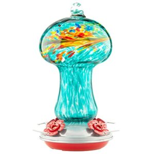 laelvish garden hummingbird feeders for outdoors, 28oz hand blown glass hummingbird feeder outside hanging with ant moat,balcony backyard gardening gifts outdoor decor (blue phoenix)