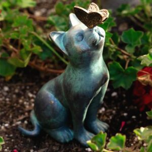 EatingBiting Home Garden Statue Butterfly Stuck on cat Nose Sculpture Ornament Decorative Figurine Fairy Art Yard Décor Statue for Patio Lawn, Home Office Ornaments Housewarming Gifts