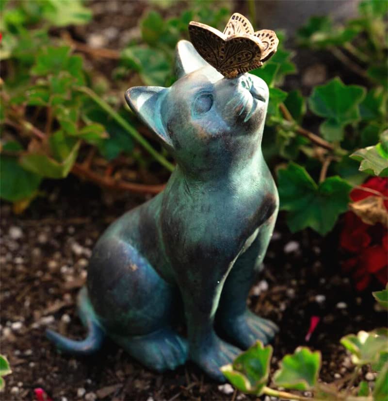 EatingBiting Home Garden Statue Butterfly Stuck on cat Nose Sculpture Ornament Decorative Figurine Fairy Art Yard Décor Statue for Patio Lawn, Home Office Ornaments Housewarming Gifts